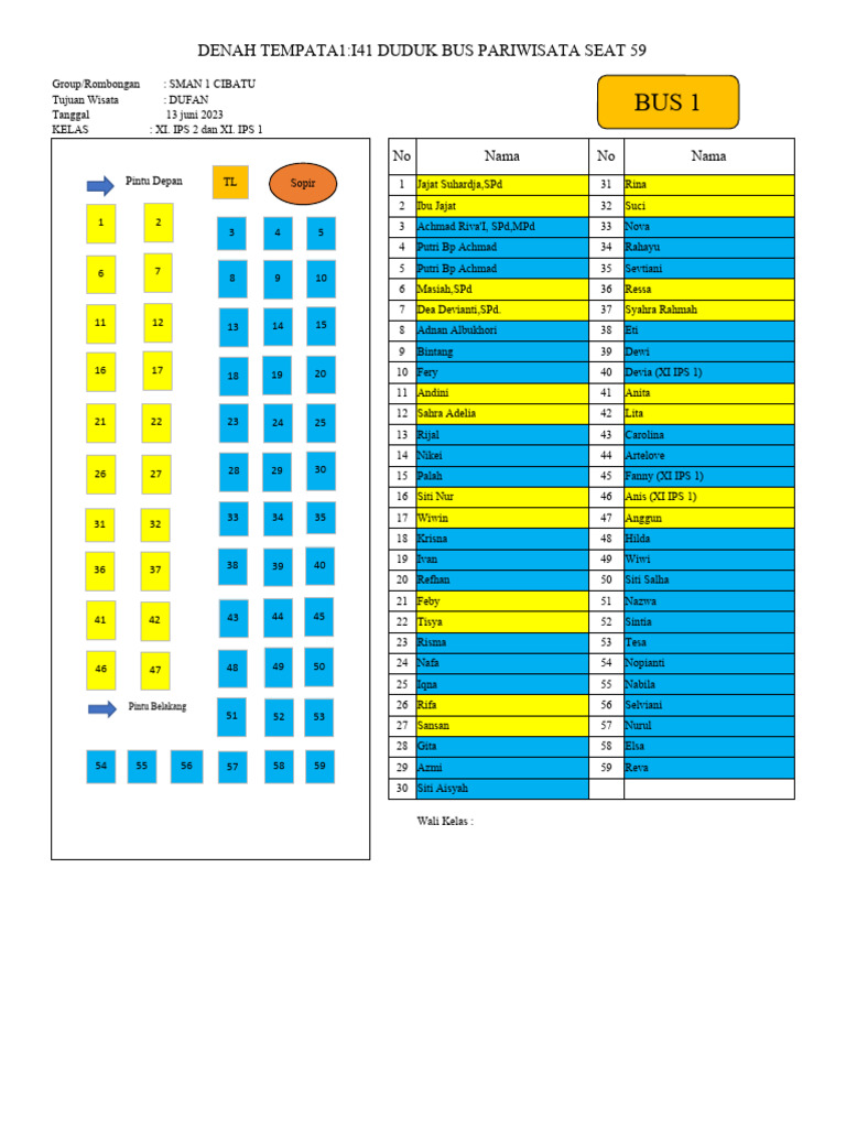 Denah Tempat Duduk Bus Pariwisata Seat 59 | PDF