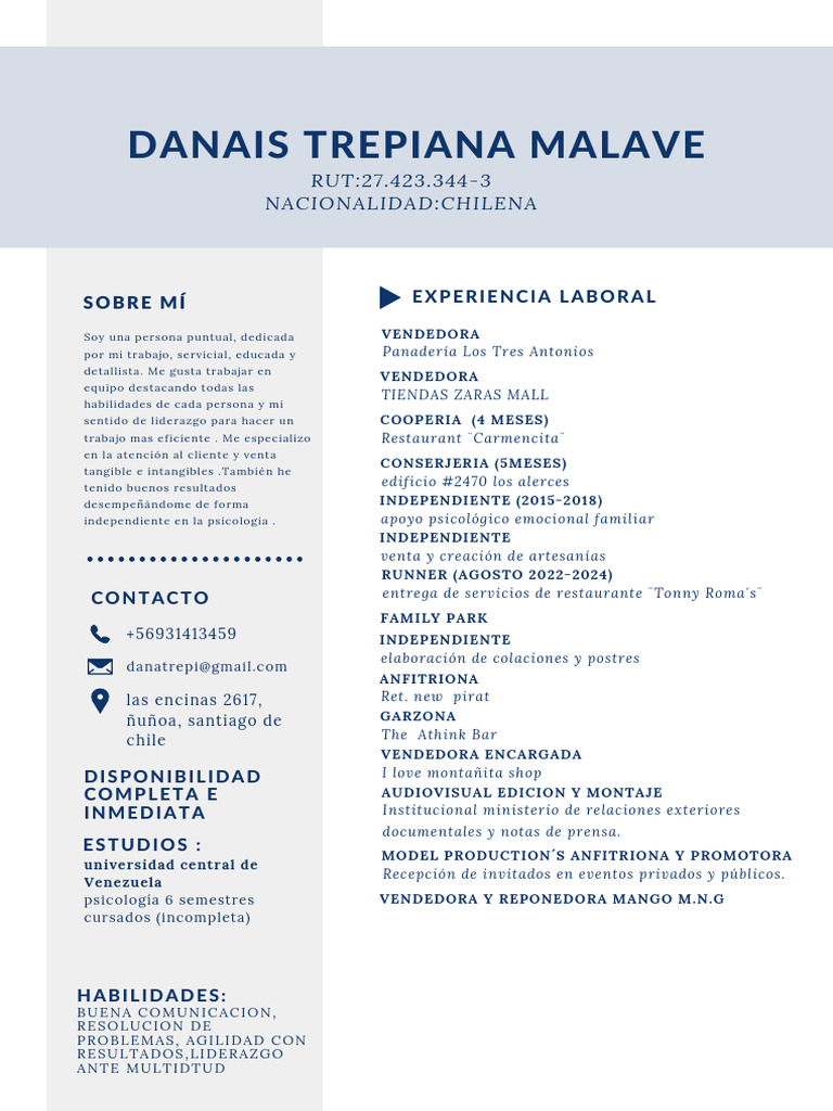 Cv Sin Foto Trabajo Formal Joven Blanco Azul | PDF