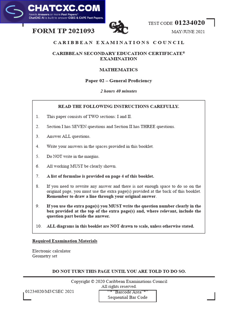 CSEC_Mathematics_P2_2021 | PDF | Area | Circle