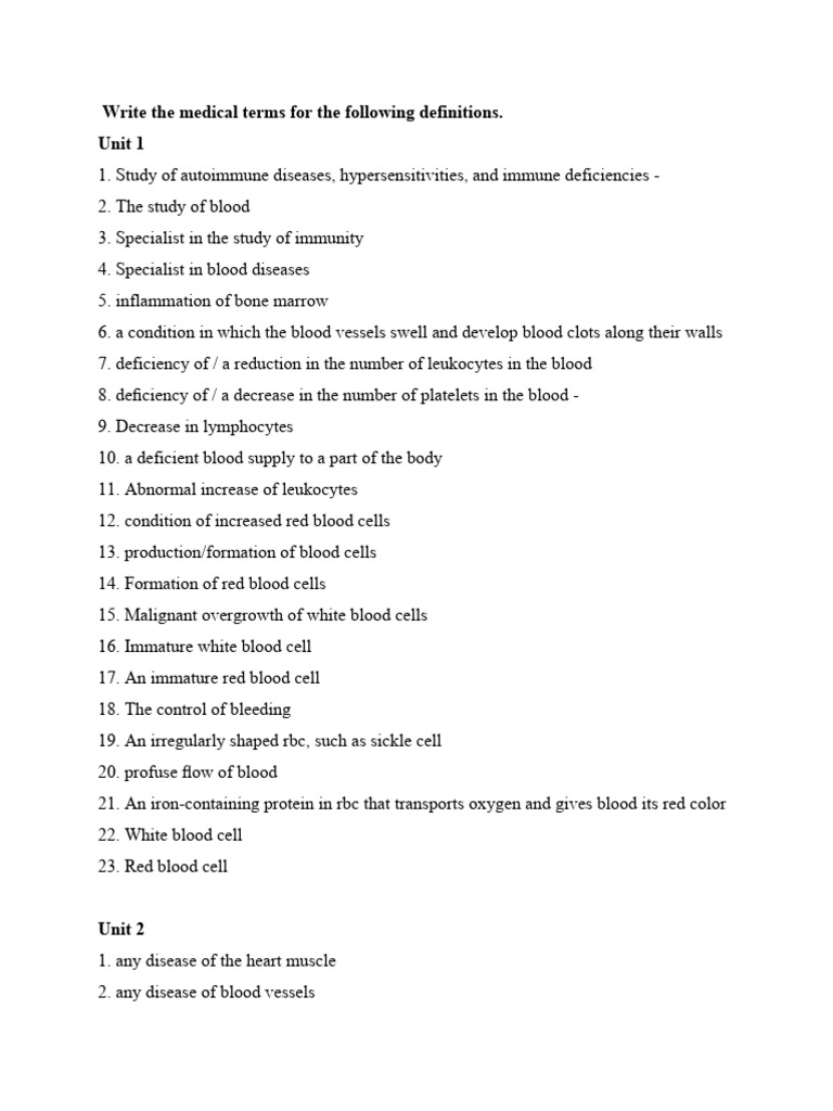 Definition - Mecical Term - KEY | PDF | White Blood Cell | Lung
