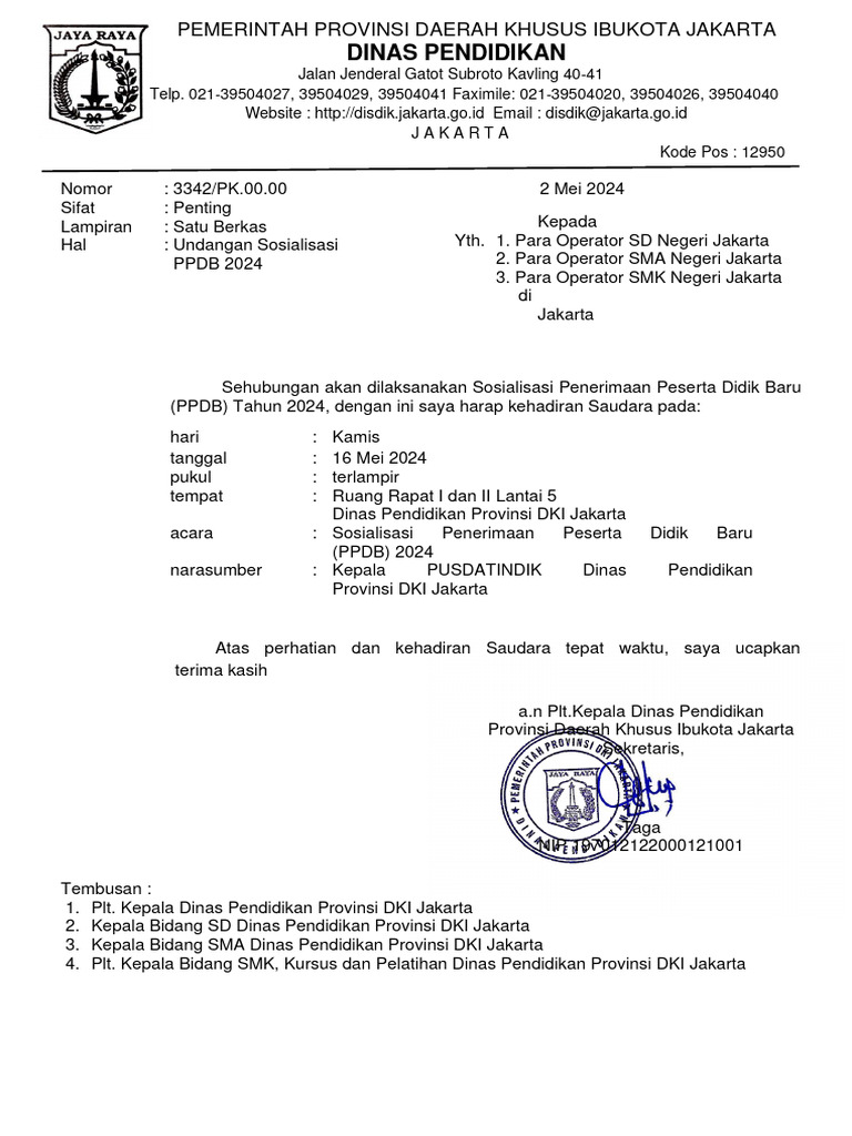 Undangan Sosialisasi Operator PPDB 2024 - Operator SD, SMA, SMK Negeri | PDF