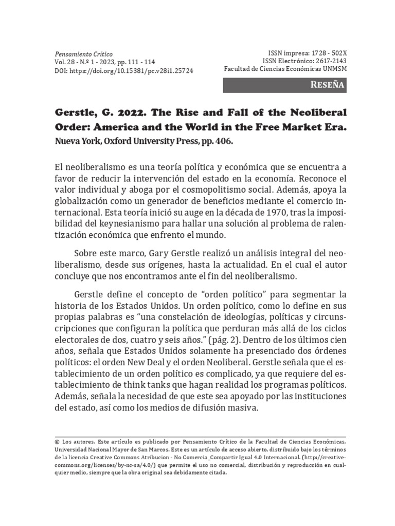 Gerstle, G. 2022. The Rise and Fall of The Neoliberal Order: America ...