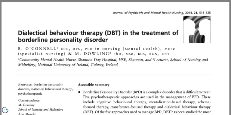 Dialectical Behaviour Therapy (DBT) in The Treatment of Borderline ...