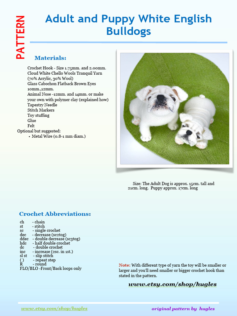 Free English Bulldog Crochet Pattern | PDF | Crochet | Yarn