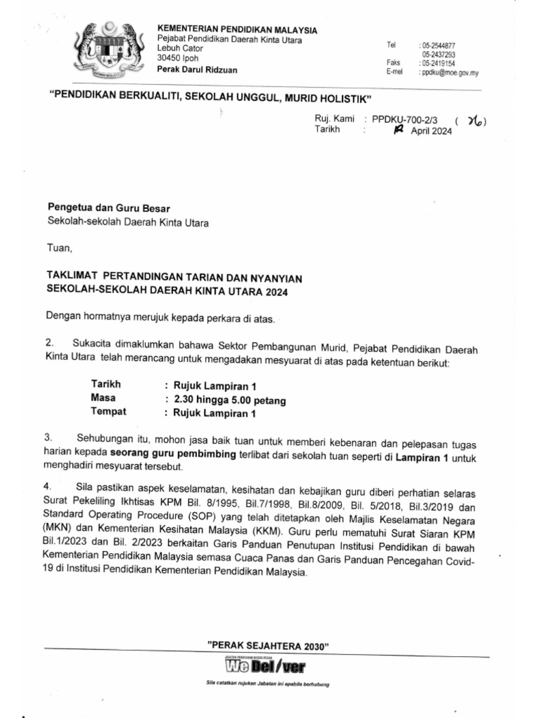 Surat Taklimat Tarian Dan Nyayian Kiu 2024 | PDF