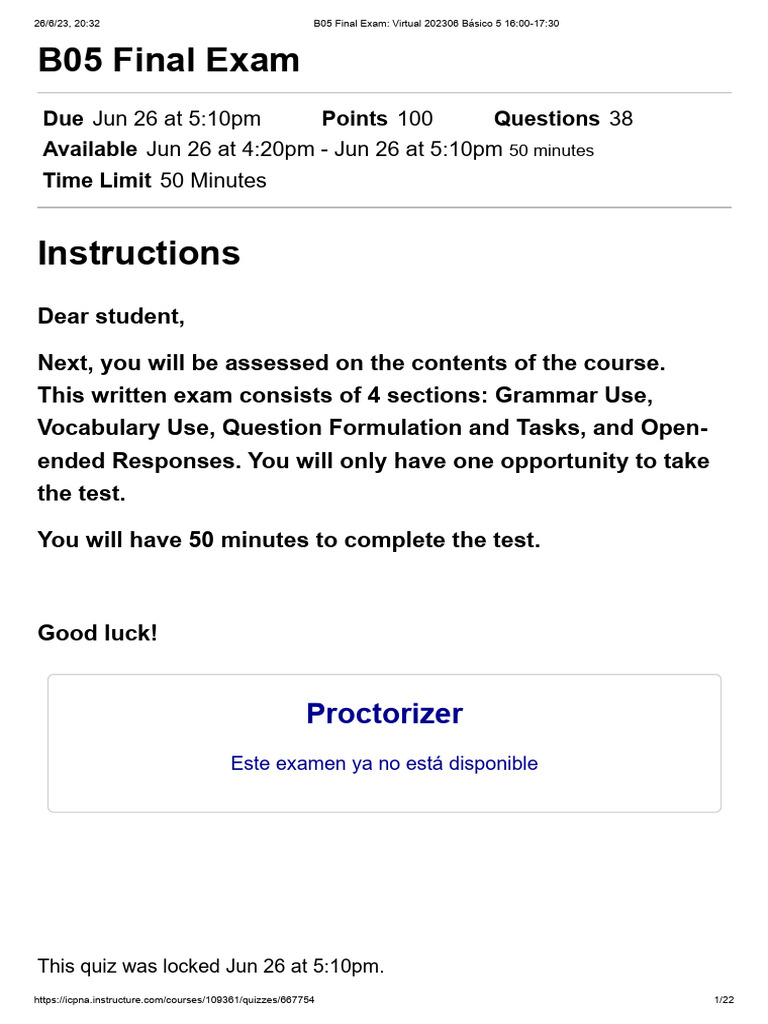 B05 Final Exam - Virtual 202306 Básico 5 16 - 00-17 - 30 | PDF