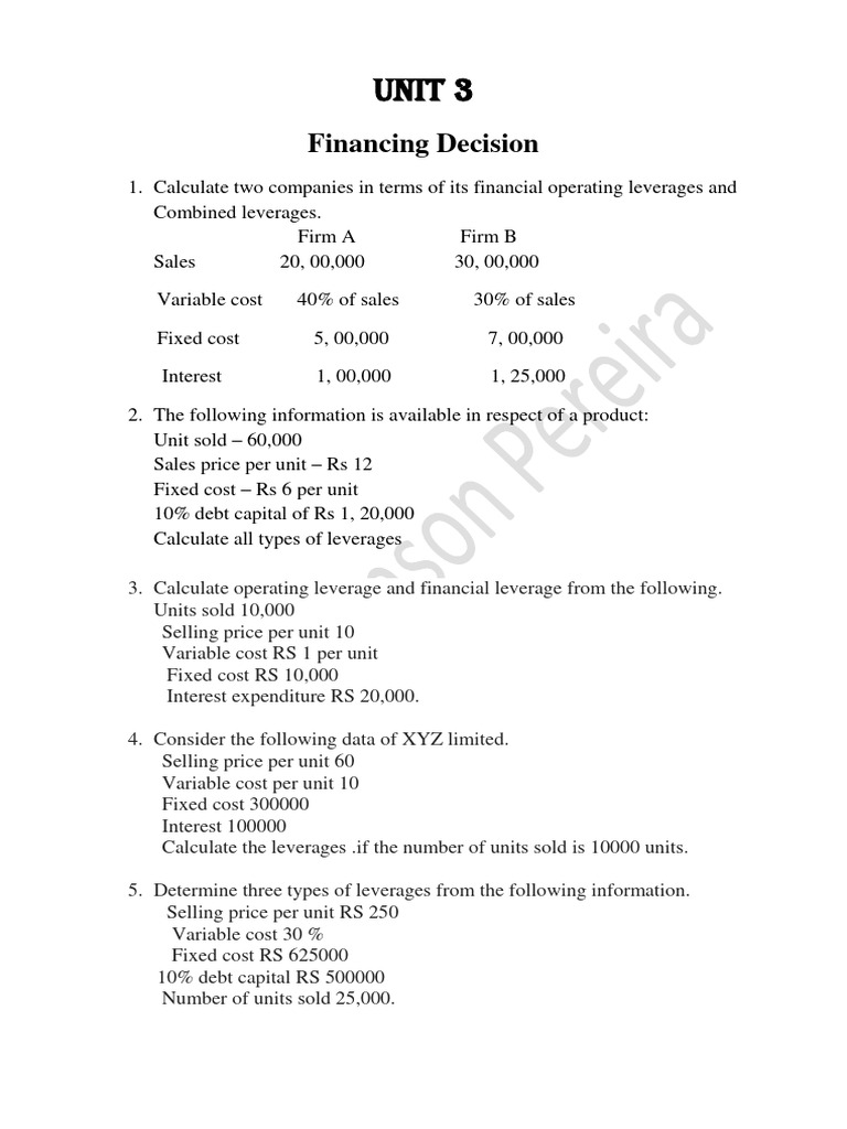 Unit 3 Financing Decission 6 Mks & 14 MKS PROB ONLY QUESTION | PDF | Capital Structure ...