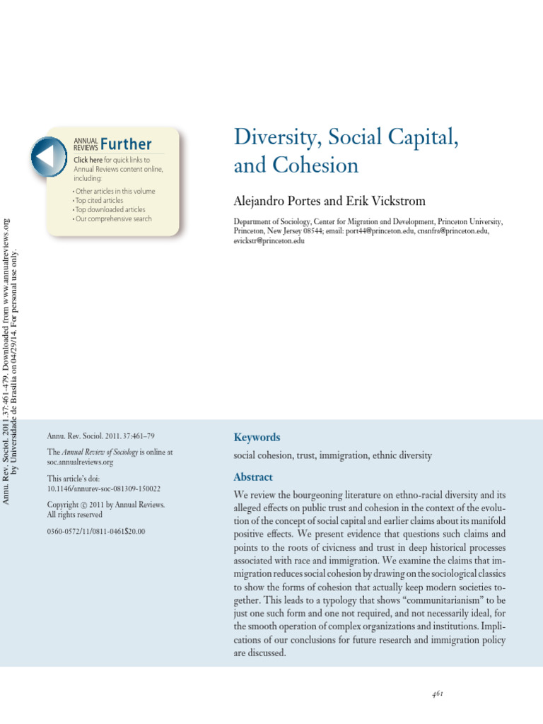 Portes, Alejandro, y Vickstrom, Erik, Diversity, Social Capital and ...