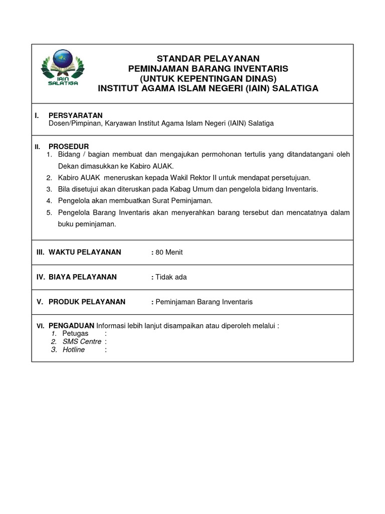 Umum 9. Sop Peminjaman Barang Inventaris Untuk Kepentingan Dinas | PDF