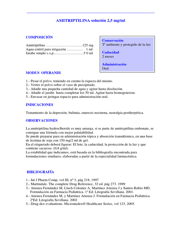 Amitriptilina Solución | PDF | Medicamentos con receta | Antidepresivo