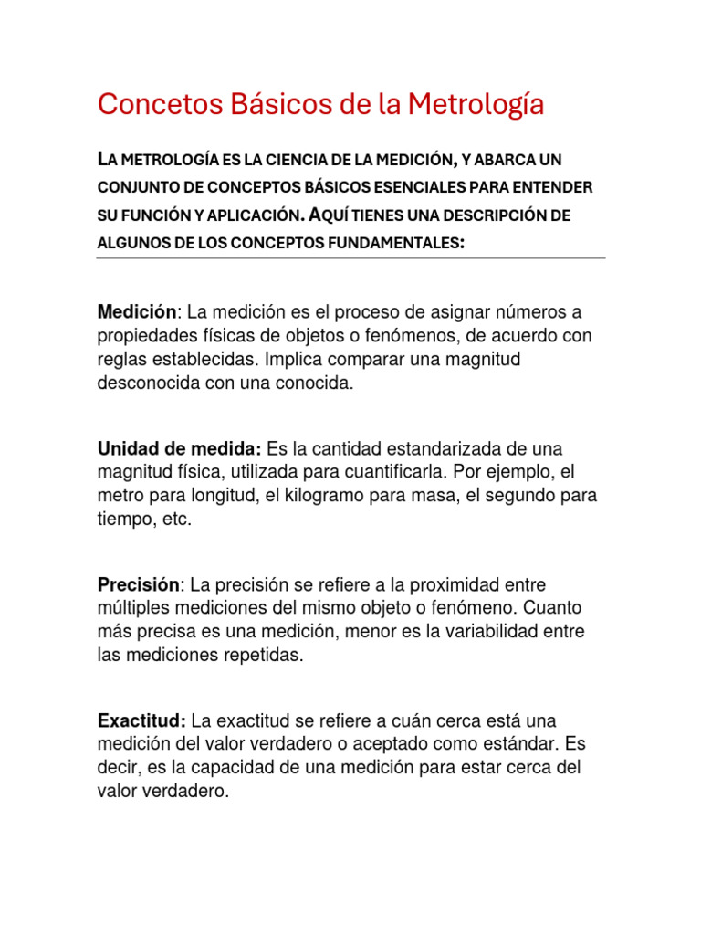 Conceptos Básicos de La Metrología | Descargar gratis PDF | Medición | Metrología