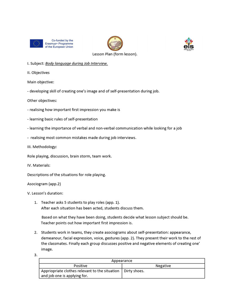 Lesson-plan-Job-Interview-EN | PDF | Job Interview | Nonverbal ...