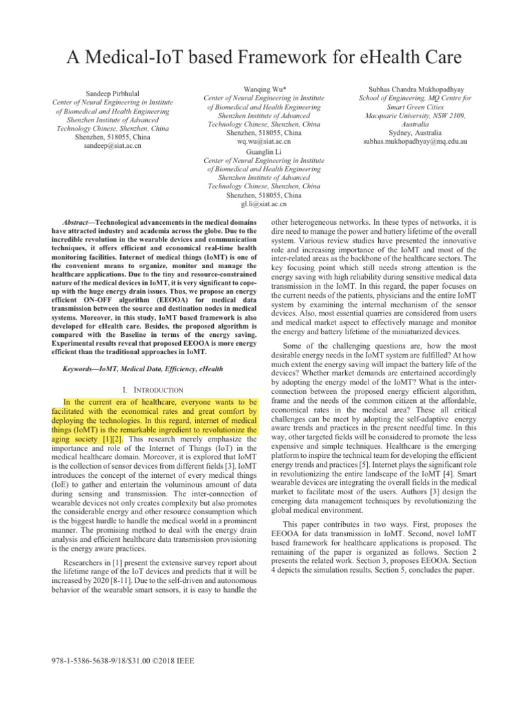 A Medical-IoT based Framework for eHealth Care | PDF | Internet Of ...