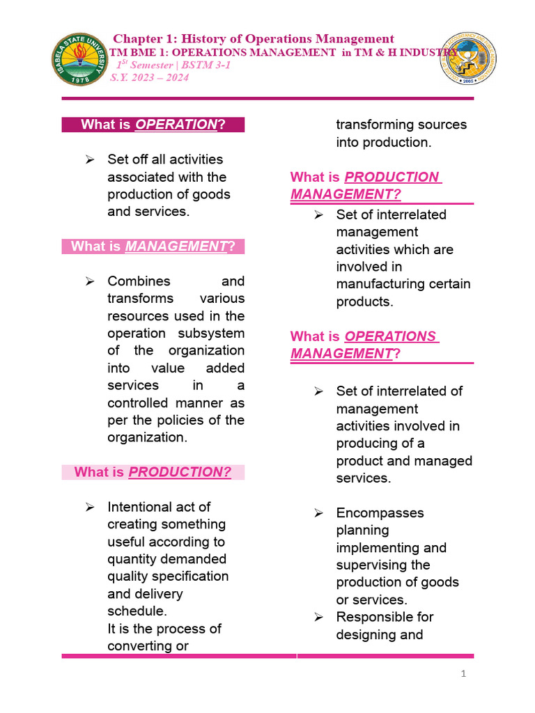 Chapter 1 History of Operations Management | PDF | System | Operations ...