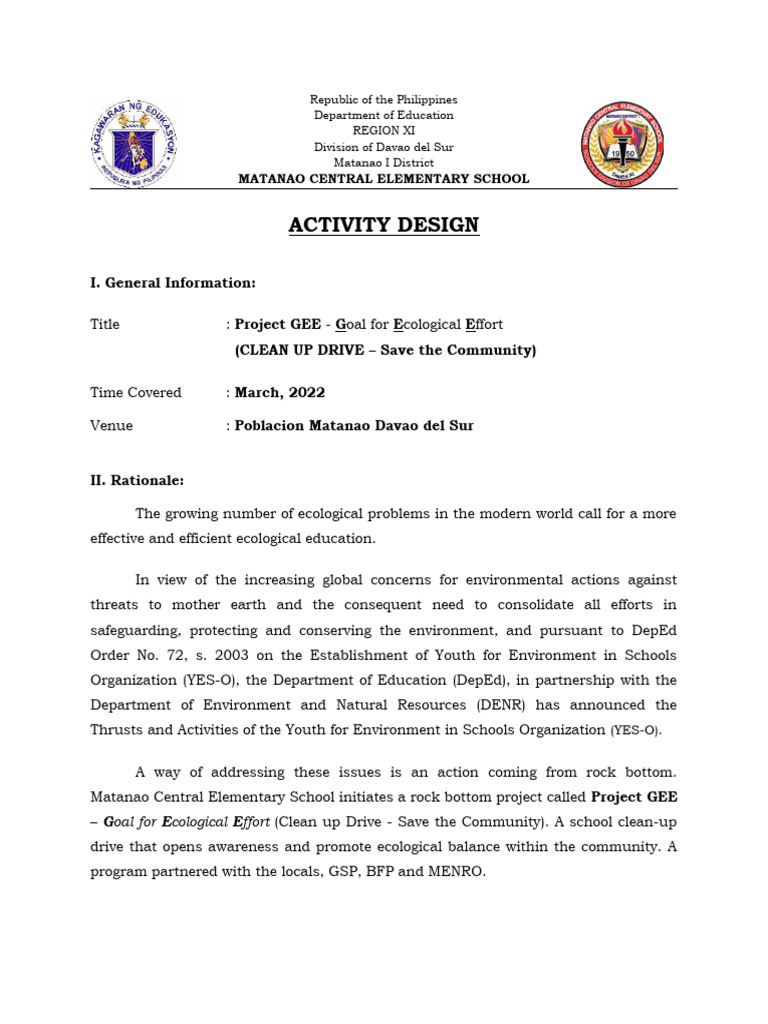 Clean-Up Drive - Activity Design | PDF | Natural Environment | Ecology