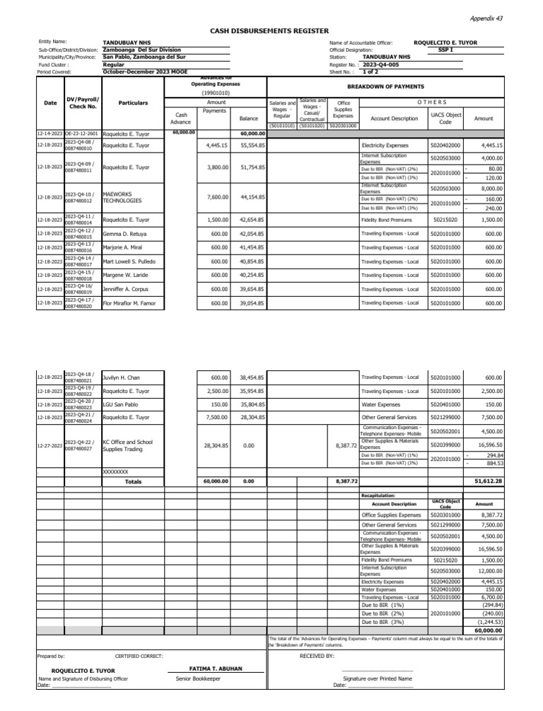 Accounting Forms Oct Dec2023 - JHS | PDF | Economies | Service Industries
