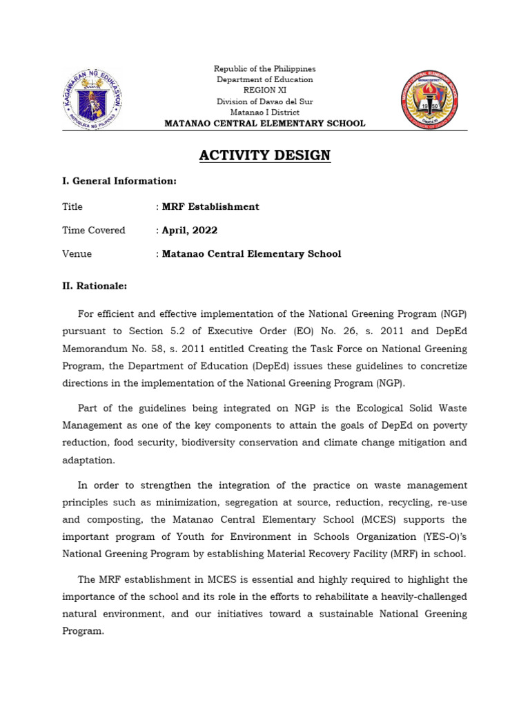 MRF - ACTIVITY DESIGN | Download Free PDF | Waste Management | Environment