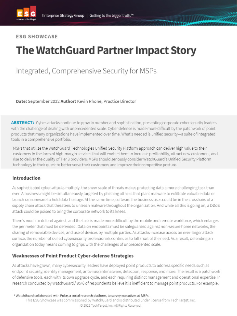 ESG Report - WatchGuard's Integrated, Comprehensive Security For MSPs | PDF