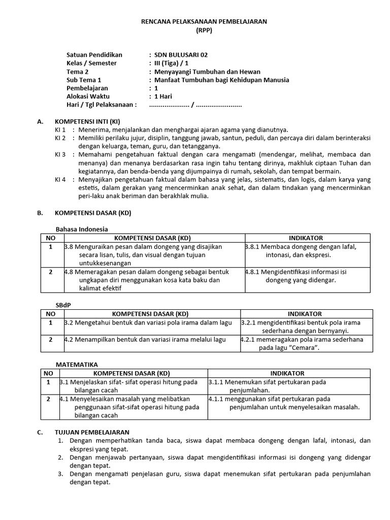 RPP Tema 2 Kelas 3 | PDF