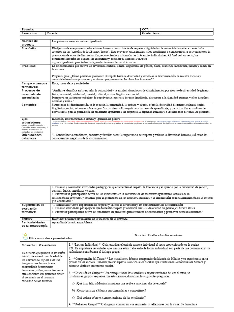 Formato de Planeación Proyectos - Ejemplo ABProblemas | PDF | Enseñando | Escuelas