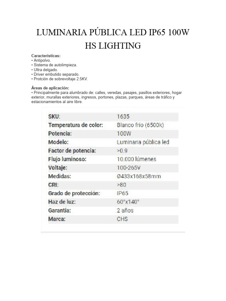 Luminaria Pública Led Ip65 100W | PDF
