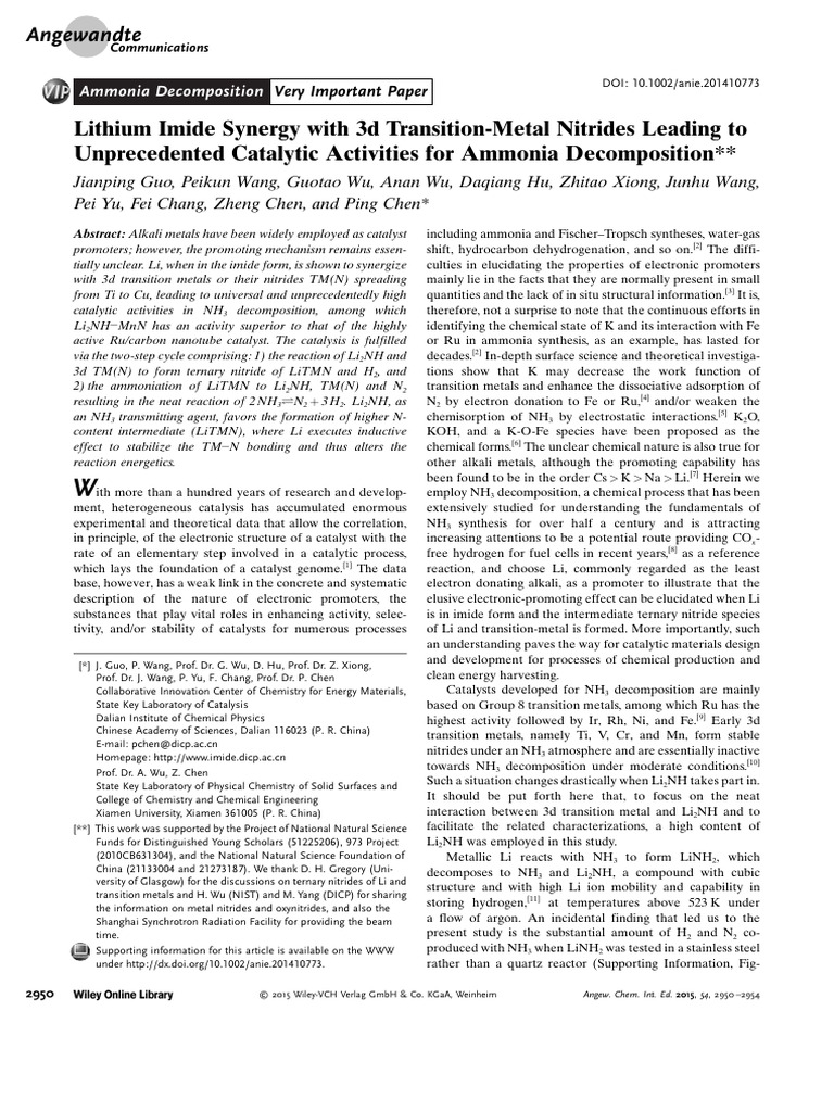 Lithium Imide Synergy With 3d Transition-Metal Nitrides Leading To ...