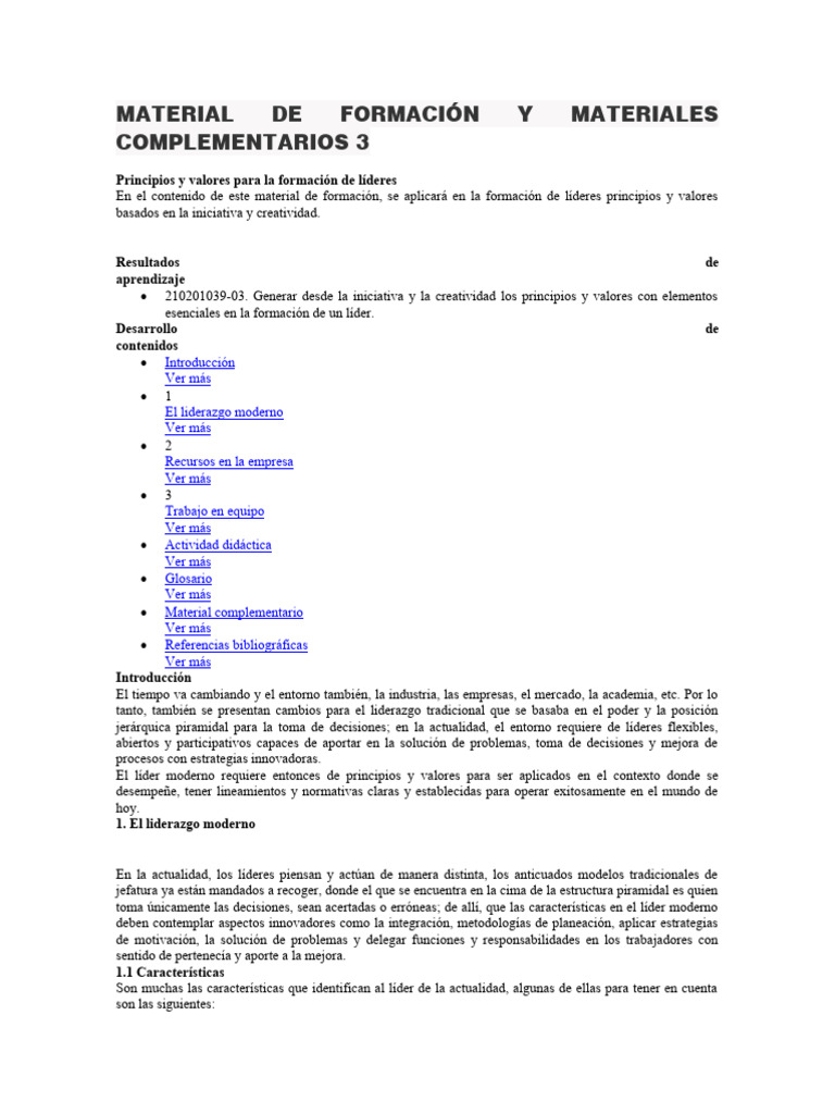 MATERIAL 3 DE FORMACIÓN Y MATERIALES COMPLEMENTARIOS | PDF | Liderazgo | Business