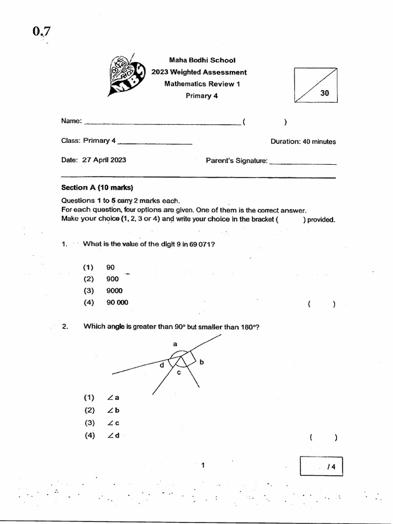 P4_Maths_2023_WA1_Mahabodhi | PDF