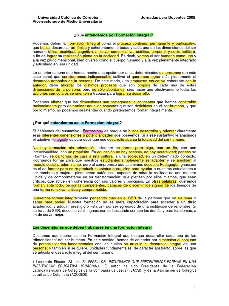 Formación Integral: Dimensiones Clave | PDF | Aprendizaje | Conocimiento
