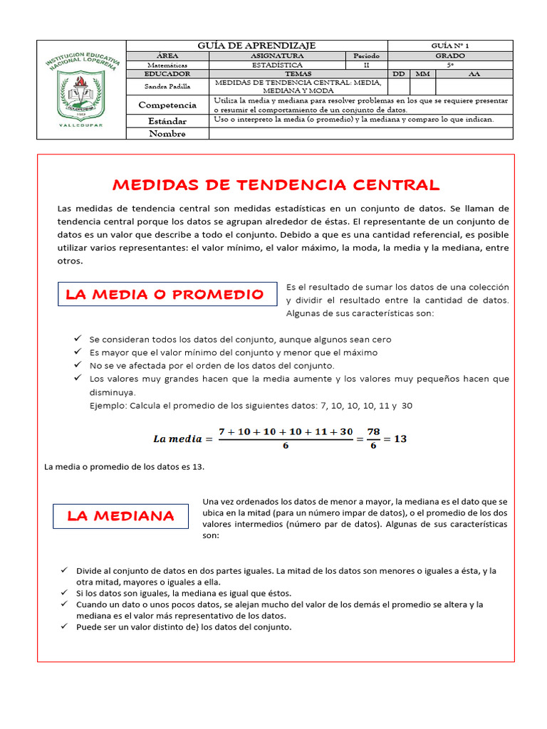 Media Mediana y Moda | Descargar gratis PDF | Media | Mediana