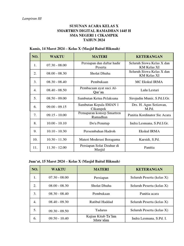 Susunan Acara Smartren 2024 | PDF