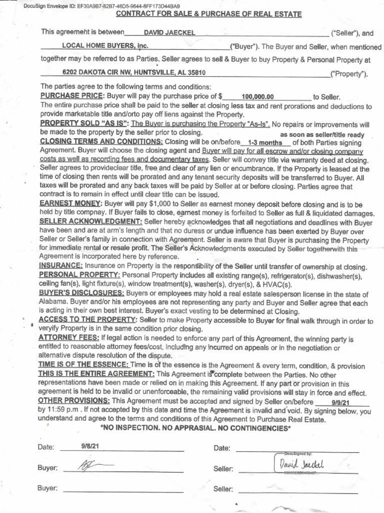 Contract For Sale of Old Home | PDF