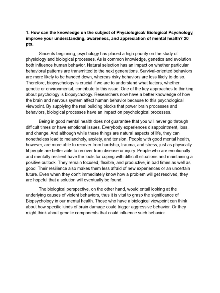 Understanding Biopsychology's Role in Mental Health | PDF ...
