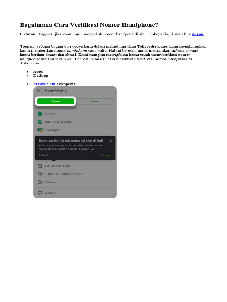 Bagaimana Cara Verifikasi Nomor Handphone TOKOPEDIA | PDF | Karier & Perkembangan
