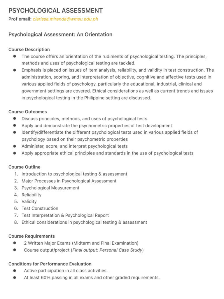 Psychological Assessment Course Overview | PDF | Intelligence Quotient ...