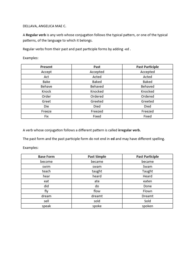 Regular and Irregular Verbs Explained | PDF | Grammatical Tense ...