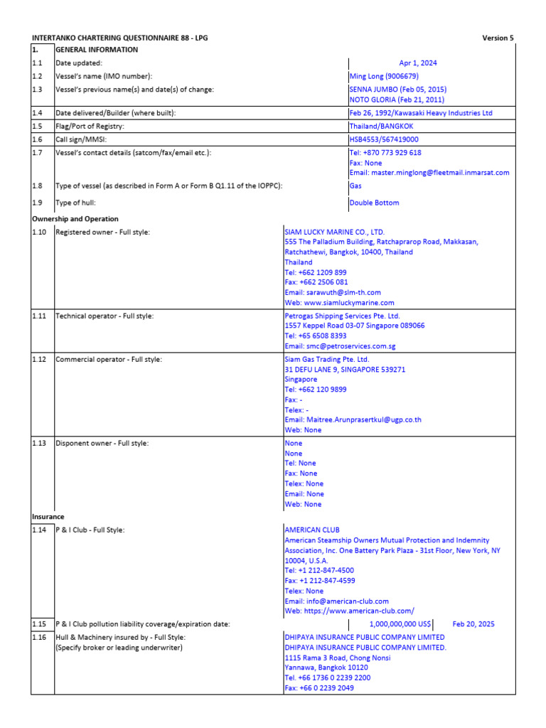 Ming Long - q88 (LPG) 1 Apr 2024 | Download Free PDF | Marine ...