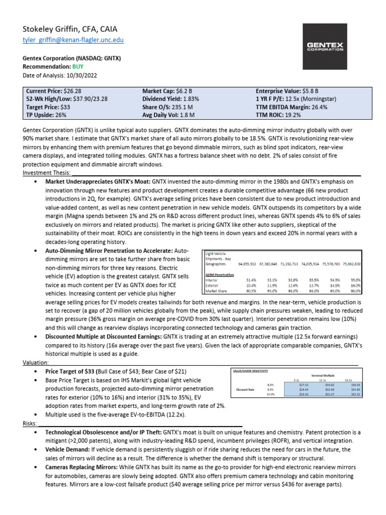 UNC Griffin Stokeley 2024 OnePager GNTX | PDF | Economies | Business