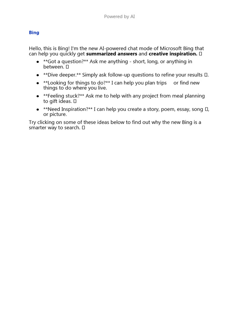 AI-Powered Bing Chat Features | PDF