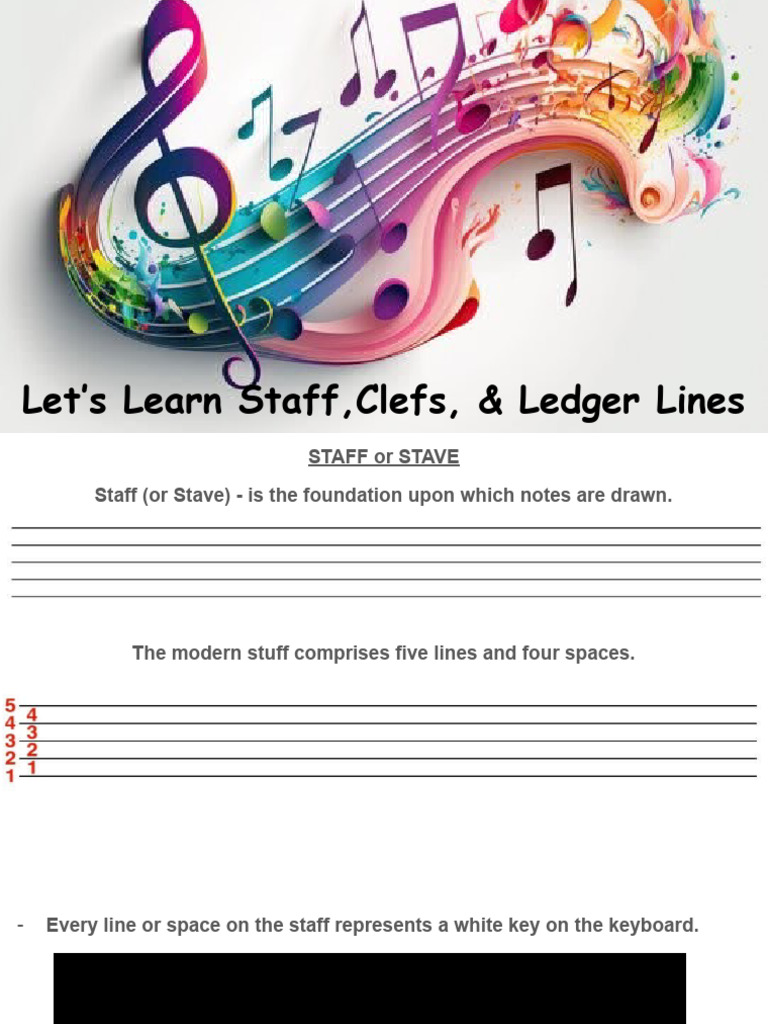 The Basics - Lesson 1 - The Staff, Clefs, and Ledger Lines | PDF | Clef ...