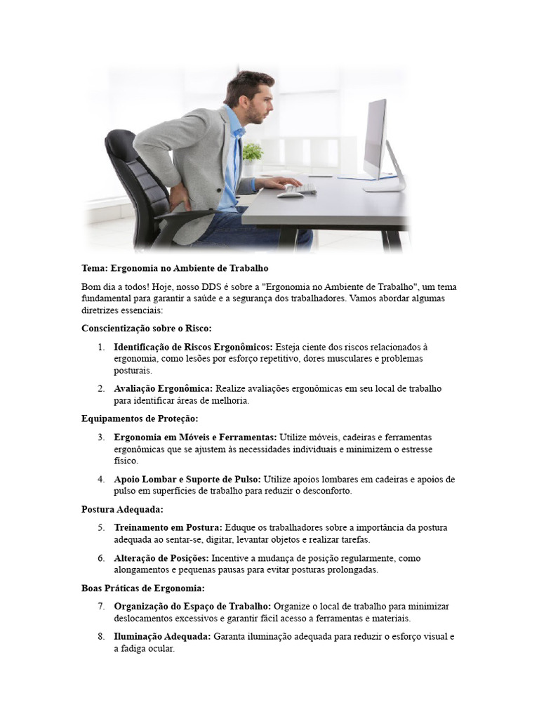DDS - Ergonomia No Ambiente de Trabalho | PDF
