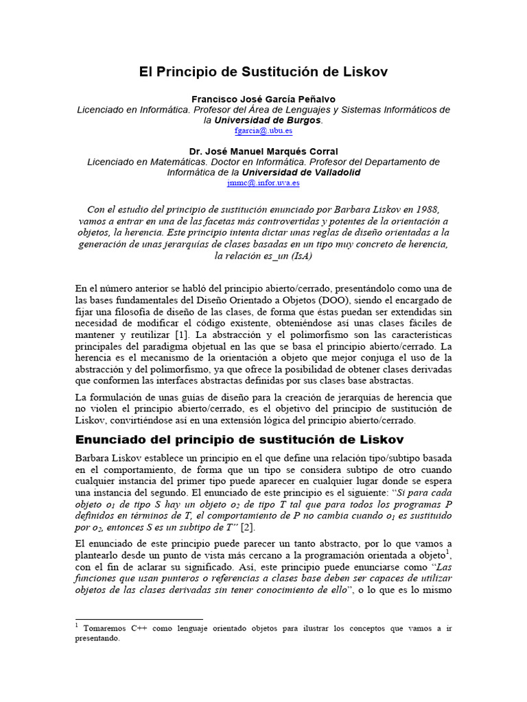 Liskov: Herencia y Principio de Sustitución | PDF | Objeto (informática) | Herencia ...