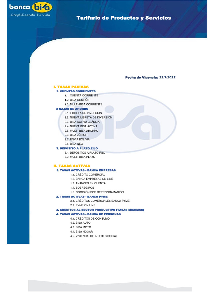 Tarifario de Productos y Servicios 22.07.22 | PDF | Bancos | Tarjeta de crédito