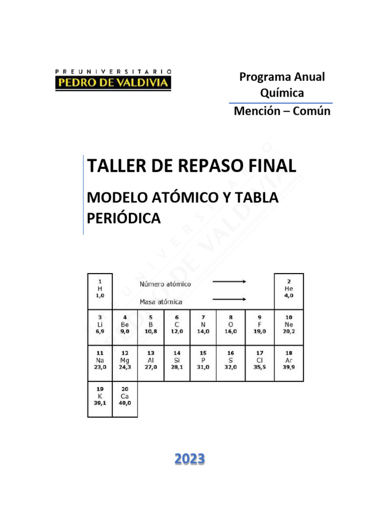 Abrir 2825-Taller - de - Repaso - Final - N°1 - Modelo - Atómico - y - Tabla - Periódica - (PAES ...