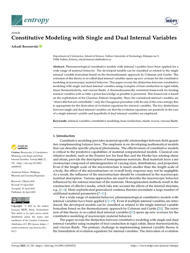 Constitutive Modeling With Single and Dual Internal Variables | PDF ...