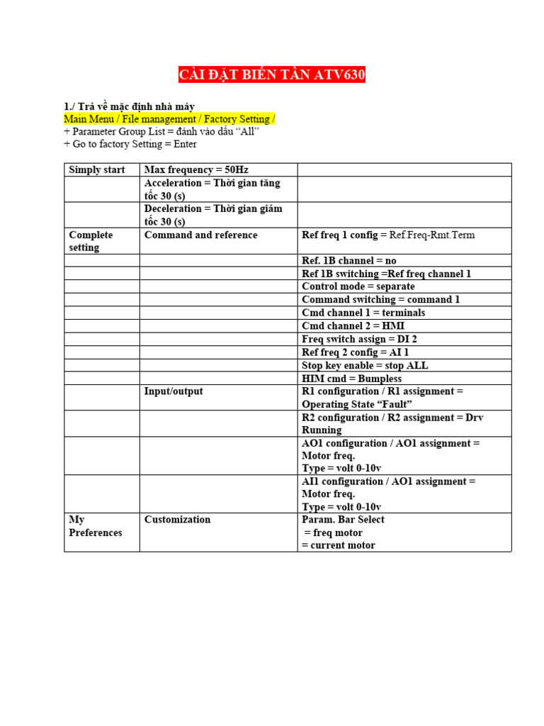 Setting Atv630 | PDF