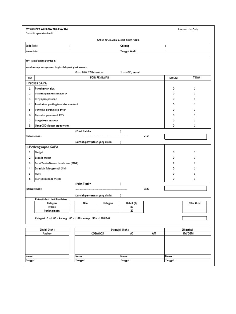 Form Audit SAPA | PDF