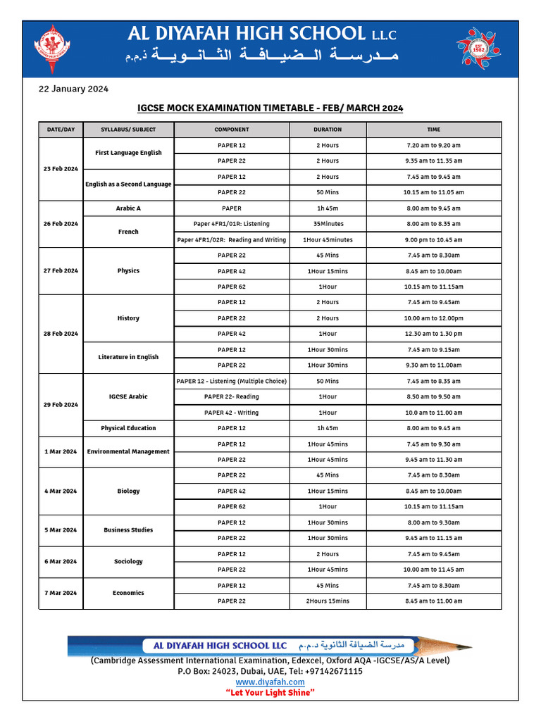 IGCSE - Mock Examination TimeTable February - March 2024-2 | PDF | Qualifications