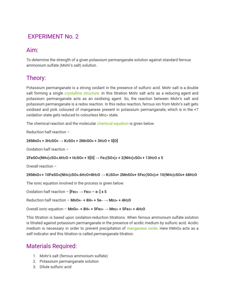 Chemistry EXPERIMENT No 2 | PDF | Titration | Chemistry