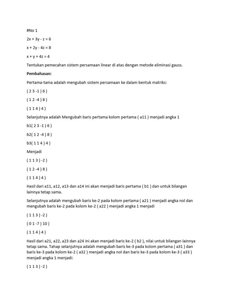 Pemecahan Sistem Persamaan Linear | PDF | Metode & Bahan Ajar